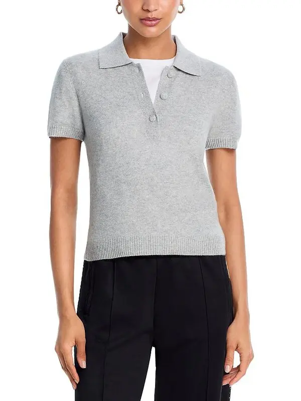 Aqua Cashmere Polo Sweater - Light Gray