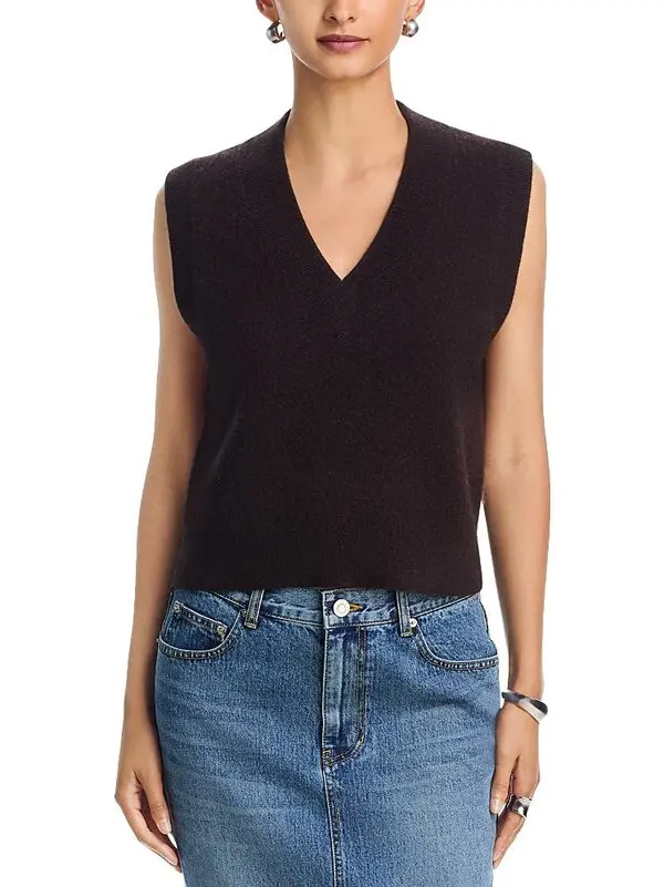 Aqua 100% Cashmere Brushed V Neck Sweater Vest - Chocolate