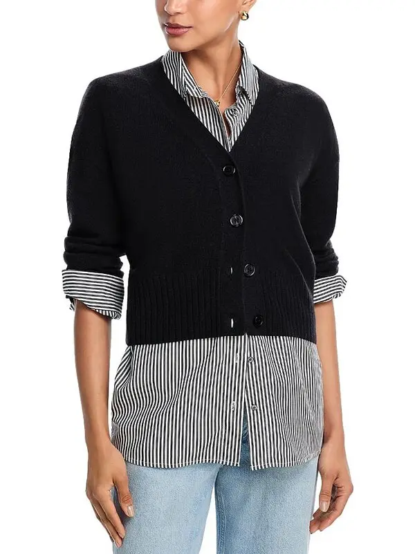Aqua Cashmere V-neck Cardigan - Black