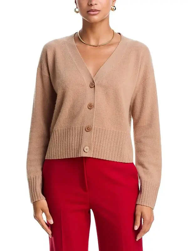 Aqua 100% Cashmere V-neck Cardigan - Camel