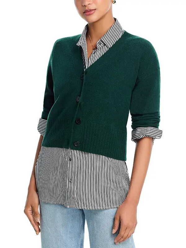 Aqua 100% Cashmere V-neck Cardigan - Deep Pine