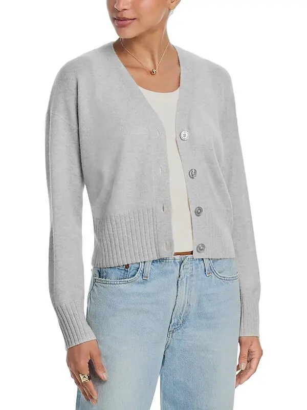 Aqua 100% Cashmere V-neck Cardigan - Light Gray