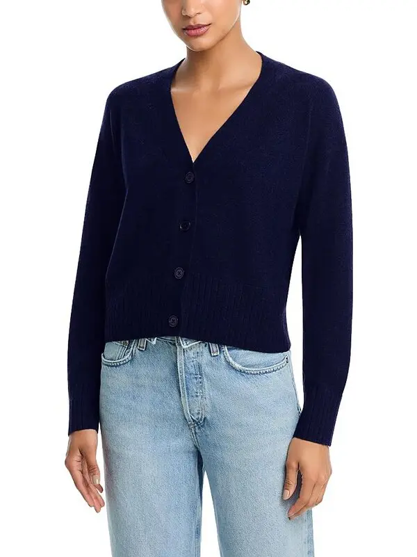 Aqua 100% Cashmere V-neck Cardigan - Peacoat
