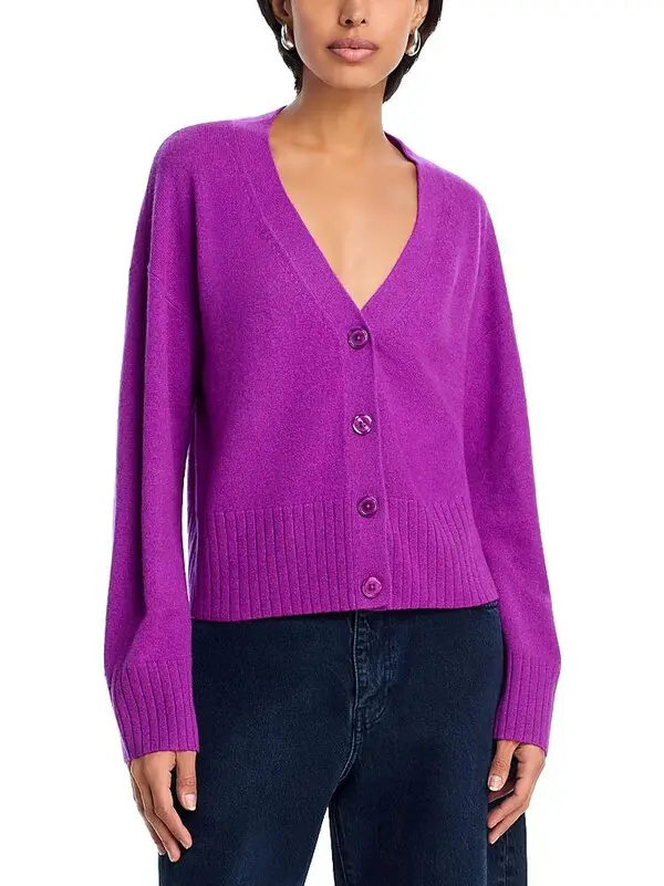Aqua Cashmere V-neck Cardigan - Purple Twist