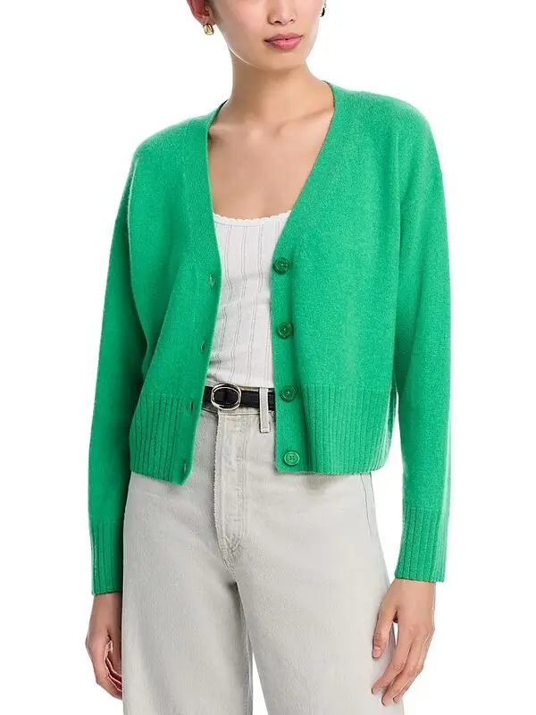 Aqua Cashmere V-neck Cardigan - Verte