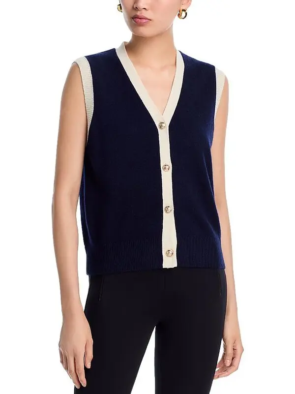 Aqua 100% Cashmere V-neck Sweater Vest - Peacoat/ivory