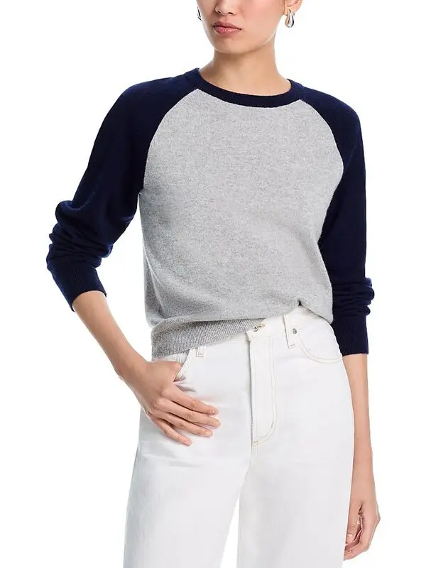 Aqua Cashmere Raglan Crewneck Sweater - Light Gray/peacock