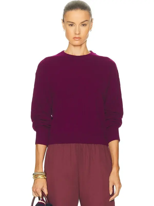 Guest In Residence Cable Collegiate Crewneck Sweater - Aubergine