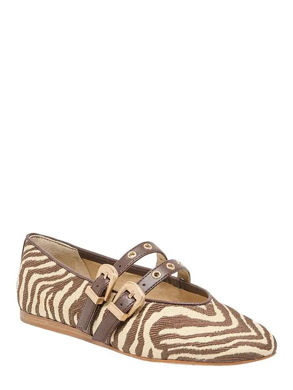 Dolce Vita Baylee Grommet Mary Jane Flats - Beige Zebra Raffia