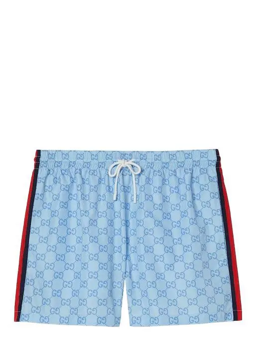 Gucci Printed Poplin Tech Swim Shorts With Pouch - Blue