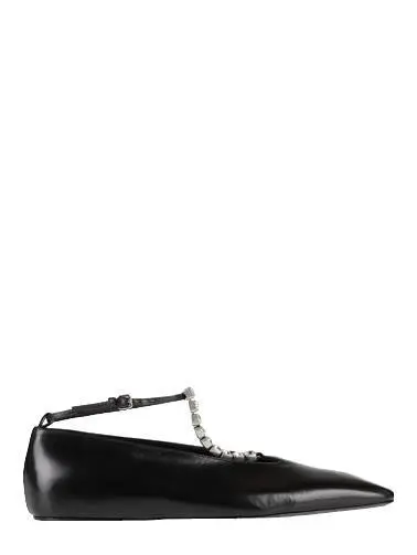 JIL SANDER Leather Ballet Flats With Appliqués - Black
