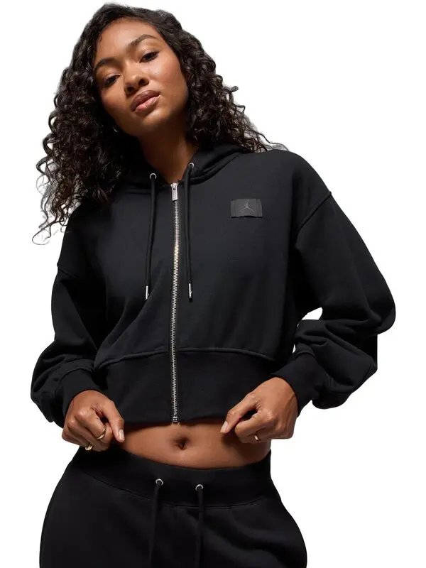 JORDAN Flight Fleece Cropped Satin-lined Hoodie - Black