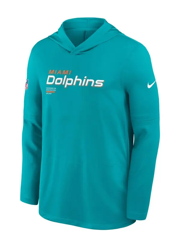 Nike Miami Dolphins Pure Fury Sideline Dri-fit Nfl Long-sleeve Hooded Top - Green