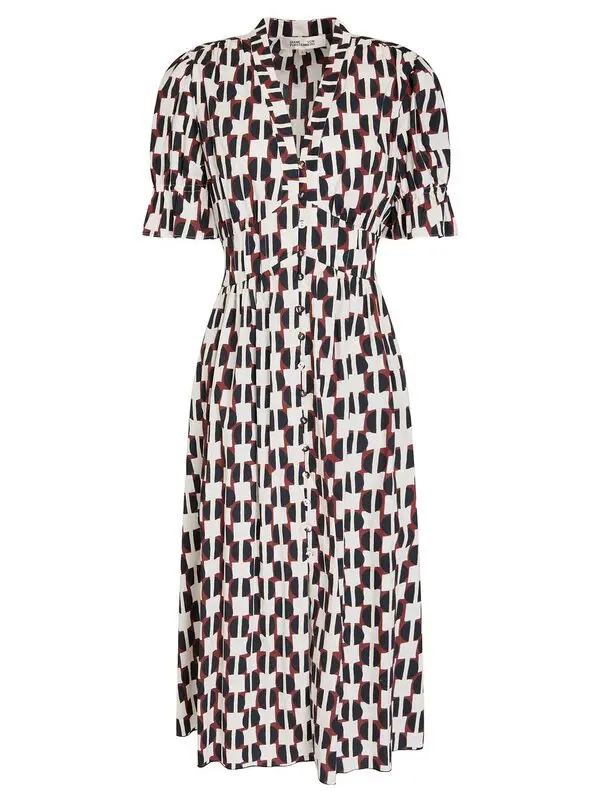 Diane Von Furstenberg Erica Printed Cotton-blend Poplin Midi Dress - Brown