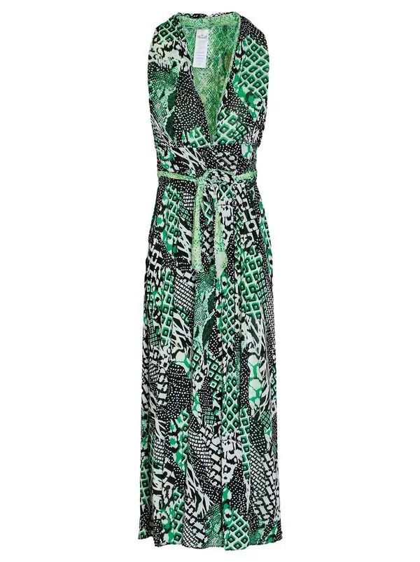 Diane Von Furstenberg Pia Reversible Printed Stretch-mesh Midi Wrap Dress - Jade