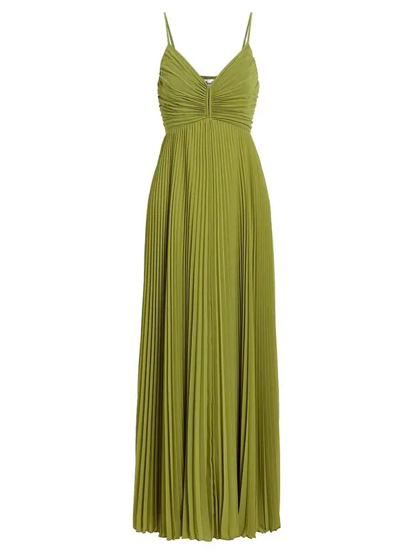 Diane Von Furstenberg Ima Pleated Chiffon Maxi Dress - Leaf Green