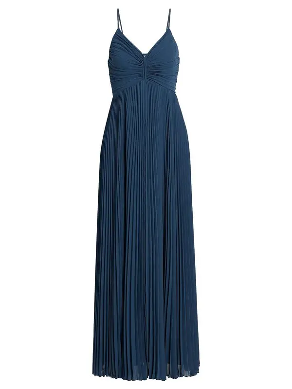 Diane Von Furstenberg Ima Pleated Chiffon Maxi Dress - Navy