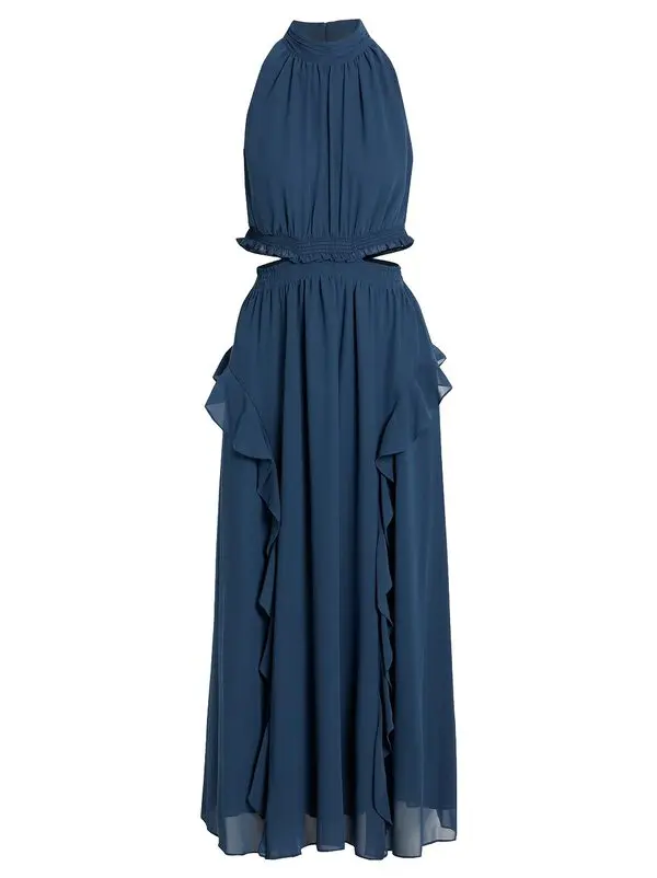 Diane Von Furstenberg Cutout Ruffled Chiffon Maxi Dress - Navy