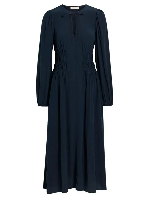 Ulla Johnson Rouen Shirred Silk Crepe De Chine Midi Dress - Midnight Blue