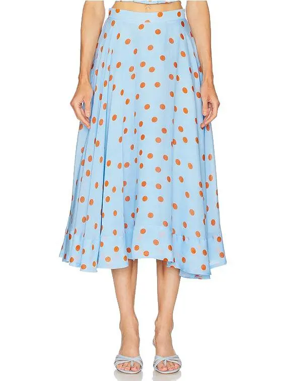Astr The Label Janie Skirt - Blue Rust Polka Dot