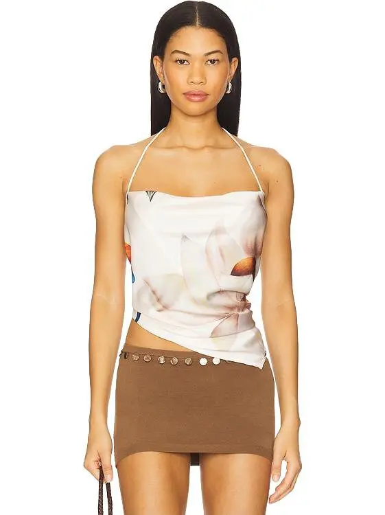 JULIET JOHNSTONE Printed Cowl Neck Halter Top - Cream