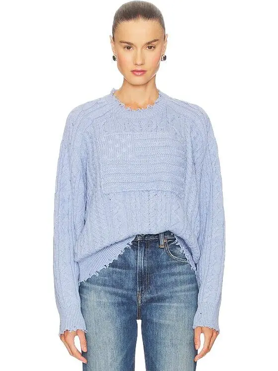 Denimist Oversized Cropped Shadow American Flag Sweater - Blue