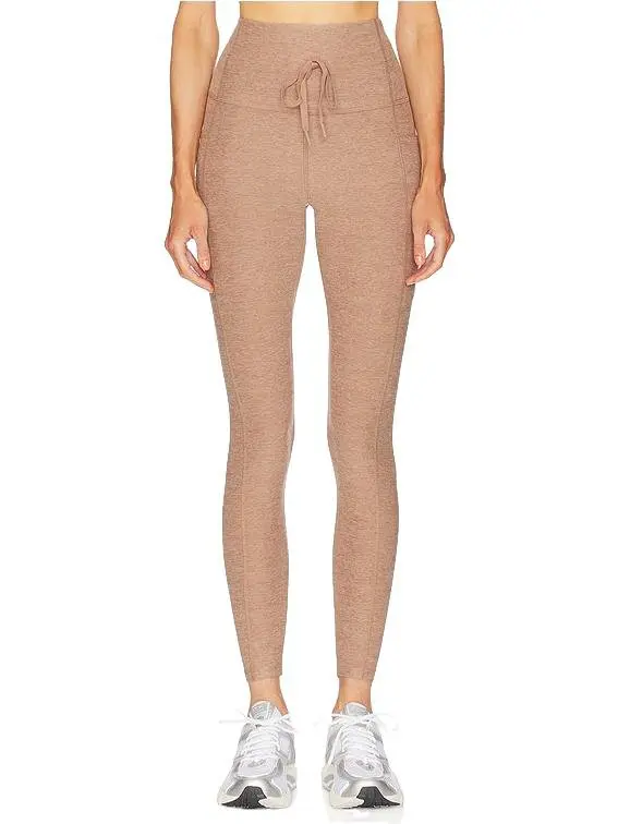 Beyond Yoga Spacedye The Go Pocket Midi Leggings In Neutral - Desert Sand Heather