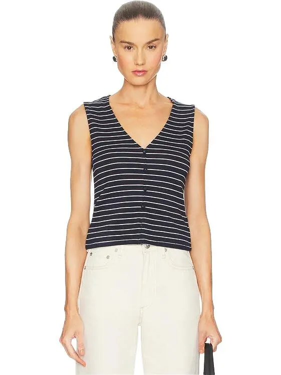 Rag & Bone Knit Stripe Button Up Tank Top - Navy Multi