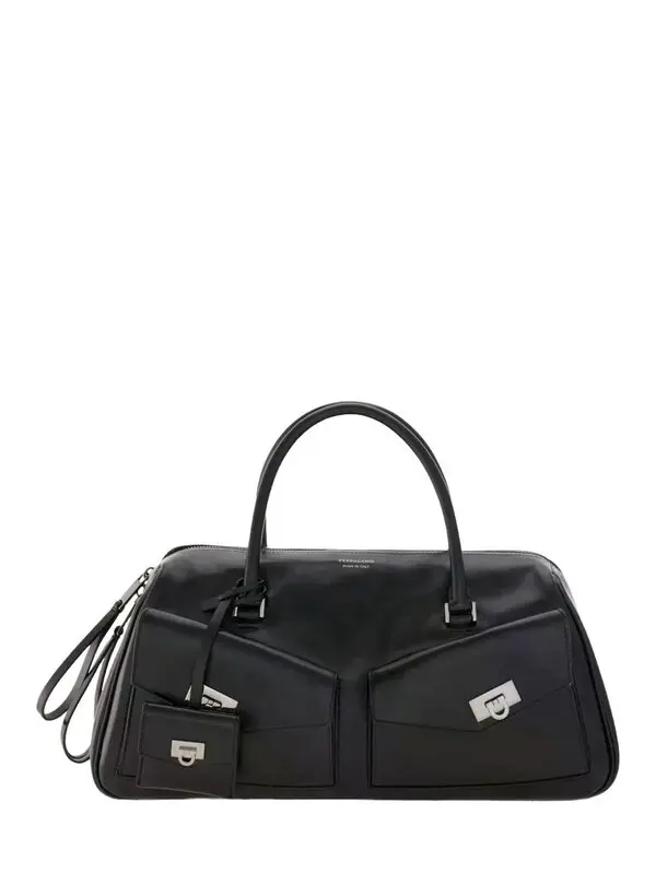 FERRAGAMO Leather Tote Bag With Flap-pockets - Black