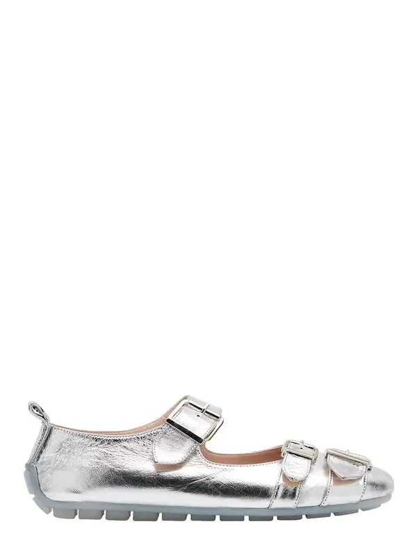 Simone Rocha Metallic Leather Ballerina Buckle Flats - Silver