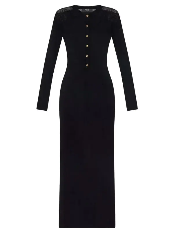 Versace Lace-insert Button-front Midi Dress - Black
