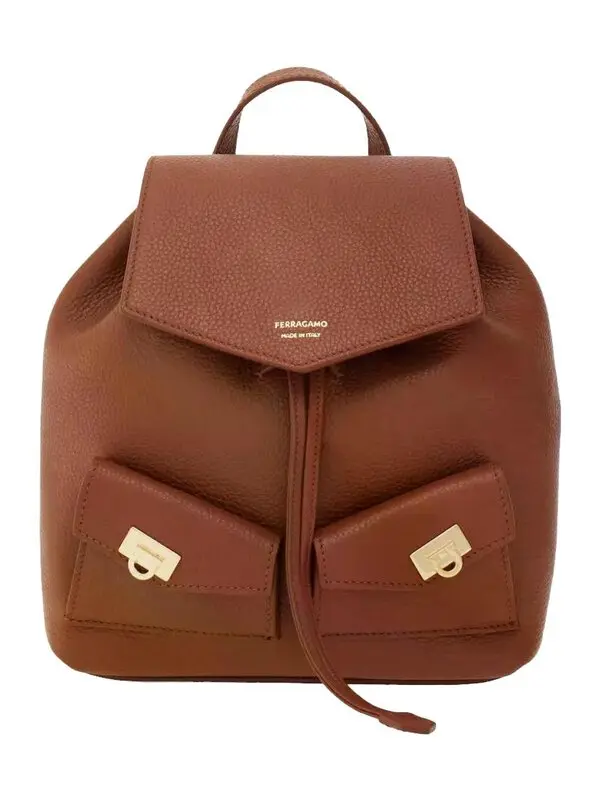 FERRAGAMO Geometric-flap Drawstring Backpack - Brown