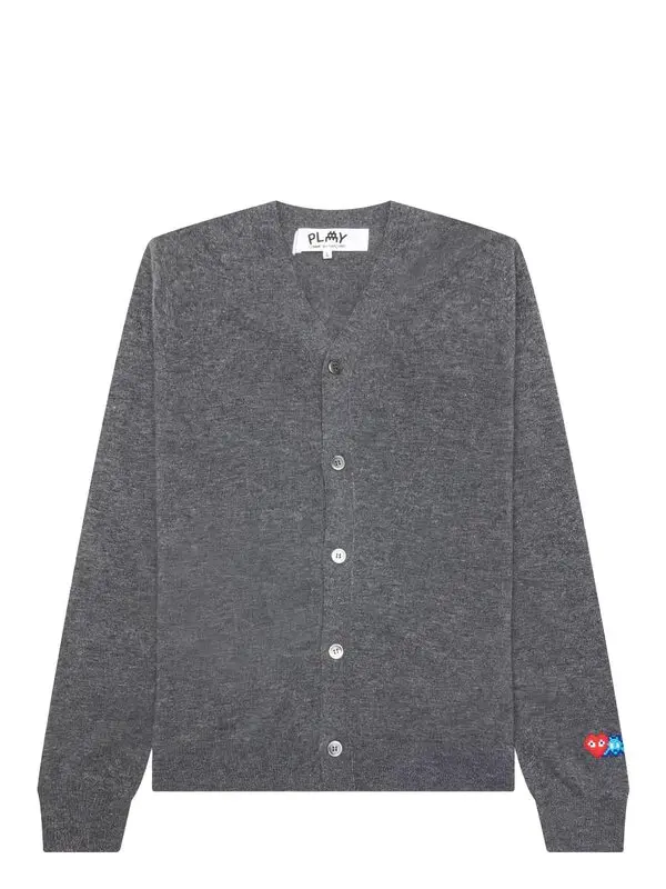 Play Comme Des Garcon X The Artist Invader Heart-patch Cardigan - Grey