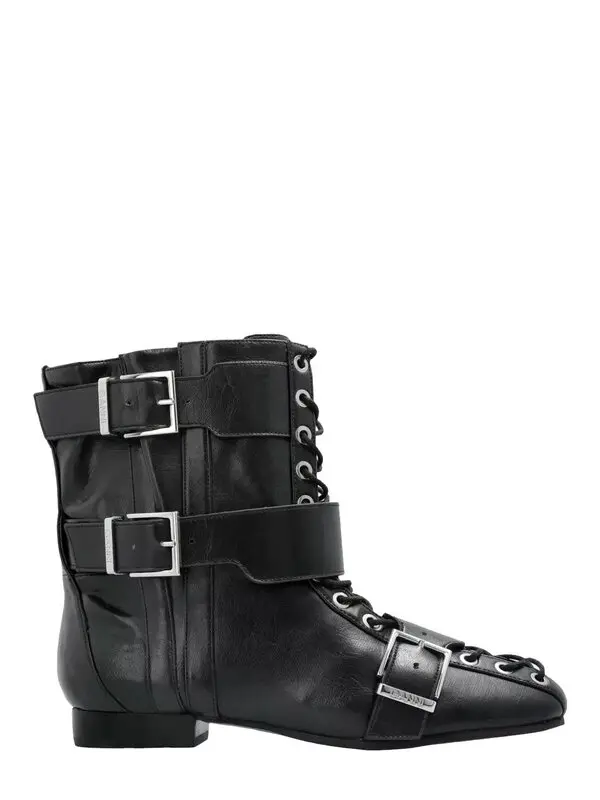 GANNI Buckled Lace-up Combat Boots - Black