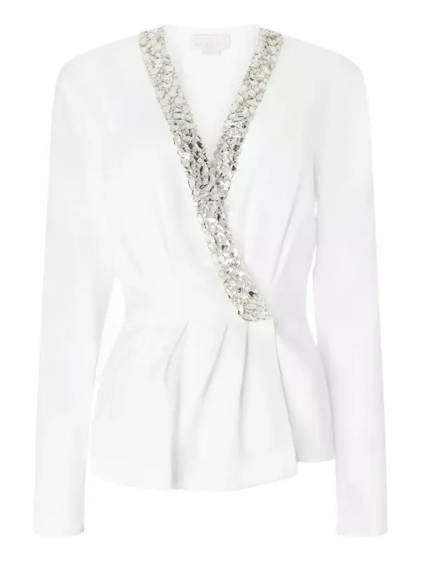 GENNY Crystal-embellished Wrap Blouse - White