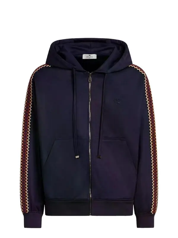 Etro Pegaso Embroidered Zip-up Hooded Sweatshirt - Blue