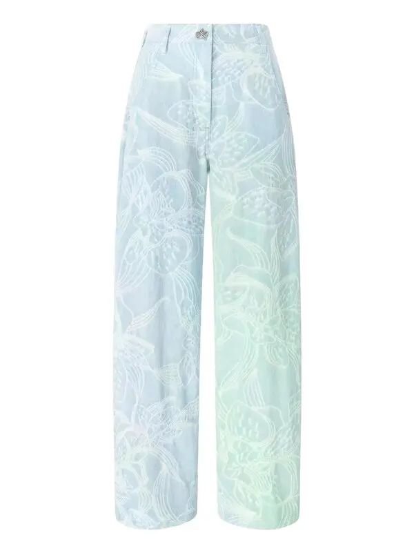 GENNY Floral-print Wide-leg Jeans - Blue