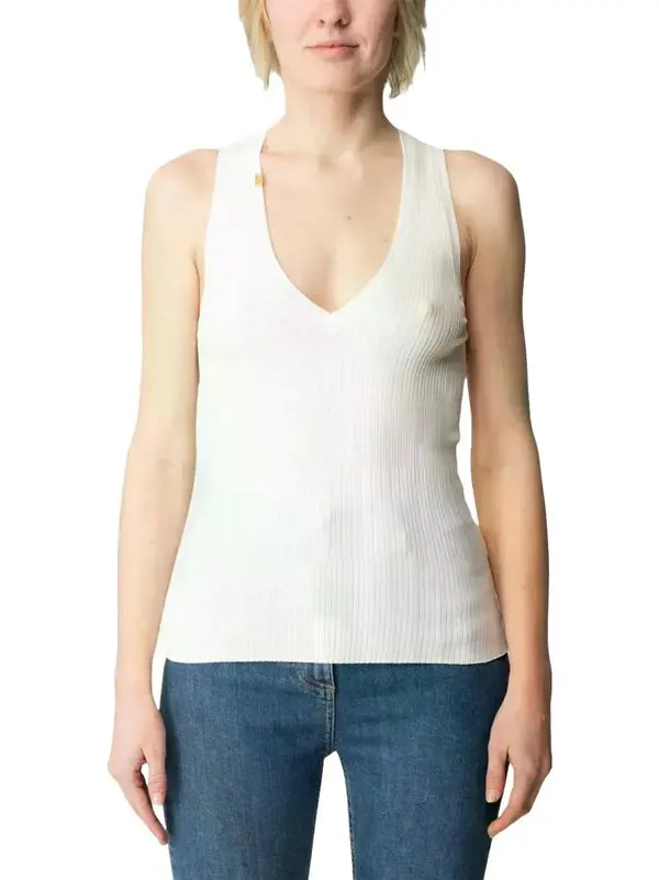 Elisabetta Franchi Ribbed V-neck Top - Neutrals