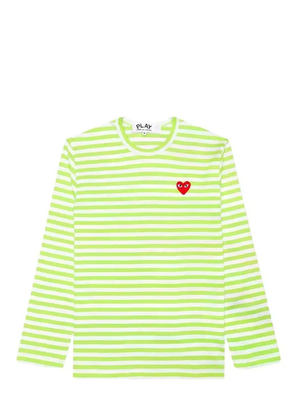Play Comme Des Garcon Striped Heart-logo Long-sleeve T-shirt - Green