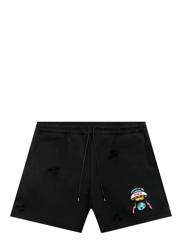 MEMBERS OF THE RAGE Embroidered Distressed Shorts - Black
