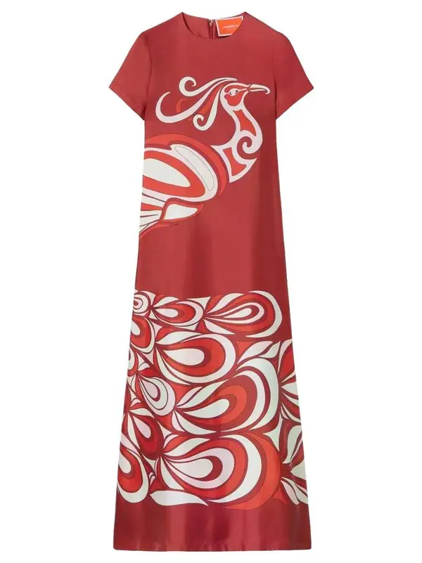 La DoubleJ Swing Bird-print Maxi Dress - Red