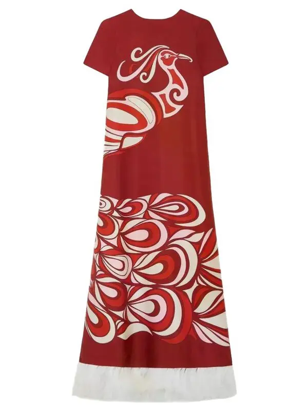 La DoubleJ Swing Bird-print Maxi Dress - Red
