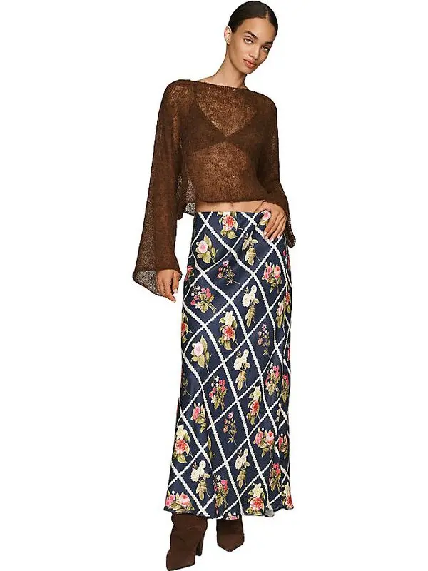 Anthropologie Tilda A-le Maxi Slip Skirt - Blue Pattern