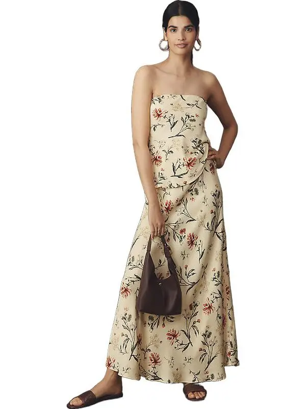 Anthropologie The Tilda A-line Maxi Slip Skirt - Ivory Pattern