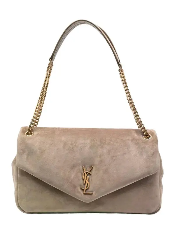 Saint Laurent Calypso Logo-plaque Suede Shoulder Bag - Neutrals