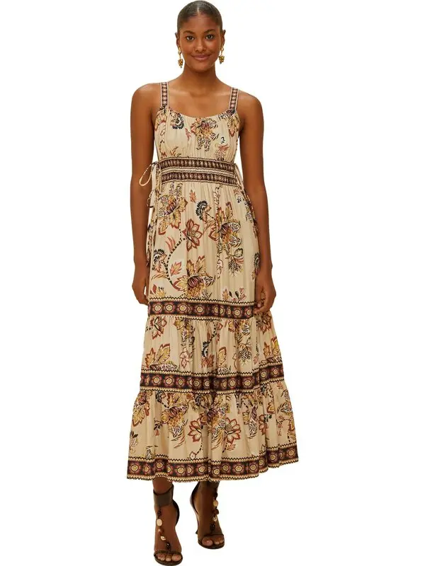 Farm Rio Sand Aura Floral Midi Dress - Aura Floral Sand