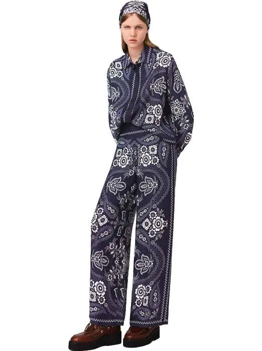 Maje Flowing Bandana Print Trousers - Navy
