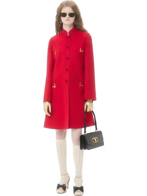 Valentino Garavani Compact Drap Coat With V Buttons - Gold