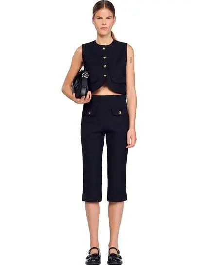 Sandro Decorative Buttoned Crop Top - Black
