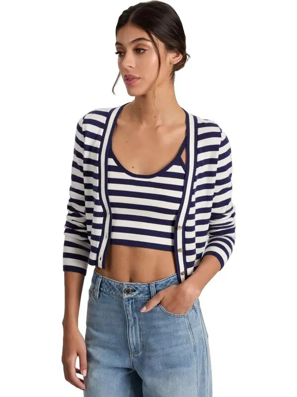 Alice + Olivia Grace Striped Cardigan - White